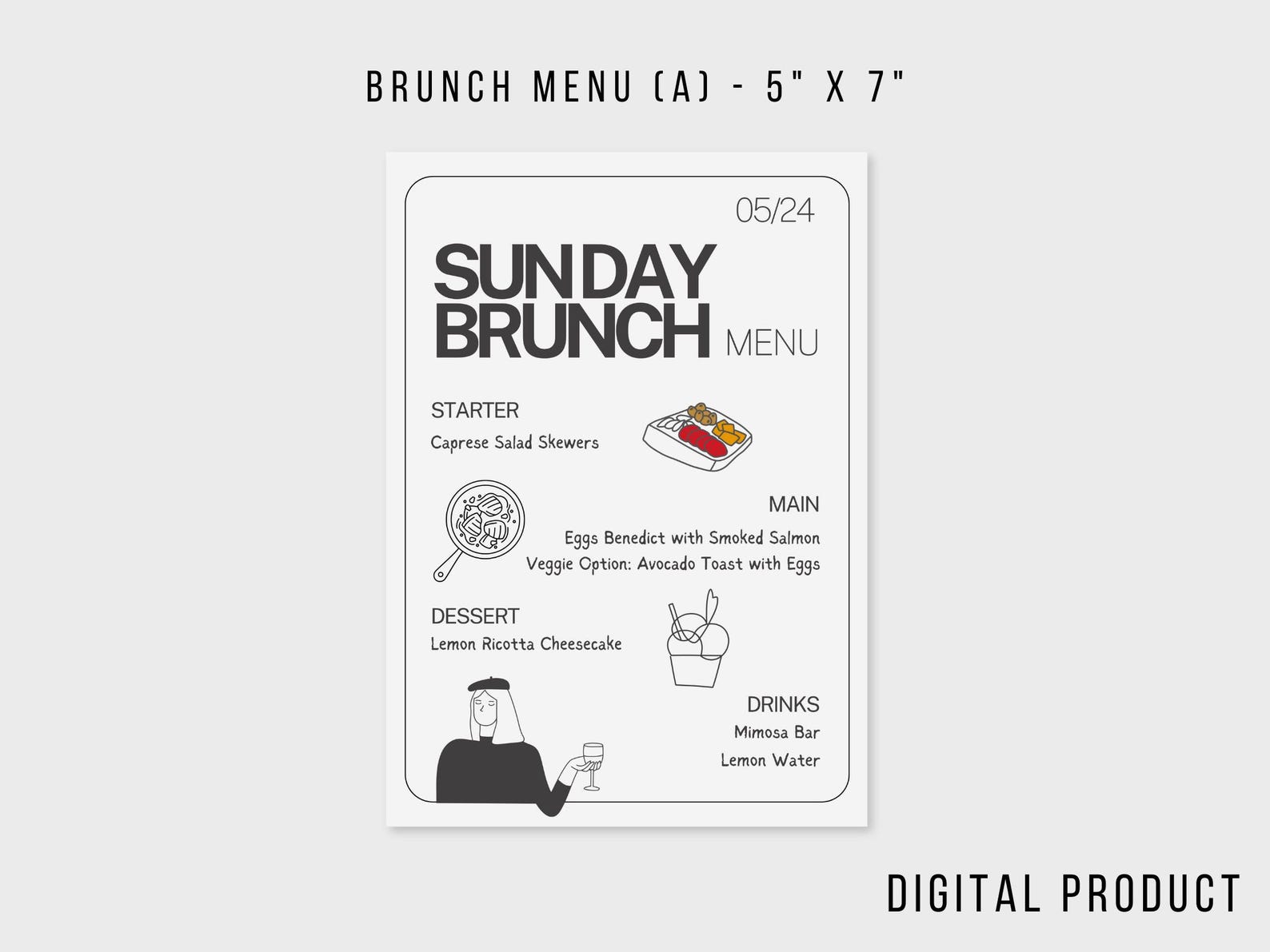 Sunday Brunch Menu Template | 5x7” Menu Design | Two Editable Templates ...