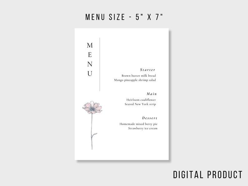 Modern Menu Template | 5x7” Menu Design | Editable Dinner Template ...