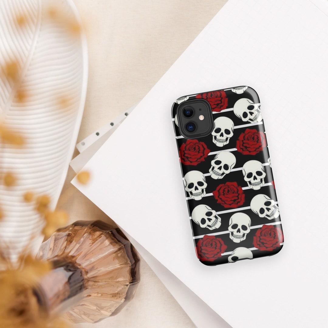Tough Case for Iphone® Rose and Scull Mix Phone Case for All iPhone - Etsy