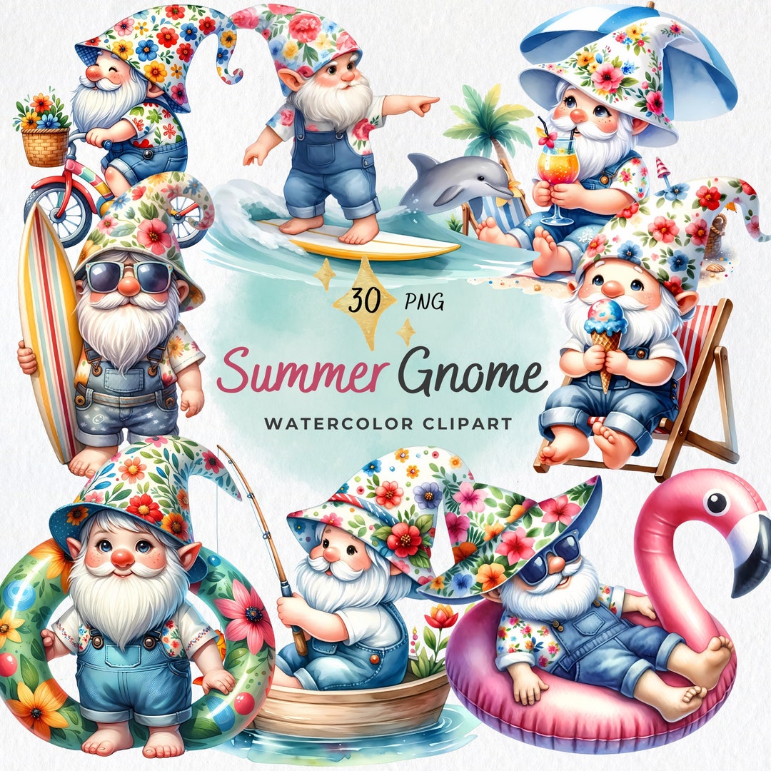Summer Gnome Clipart , Beach Gnome , Summer PNG , Cute Gnome PNG ...