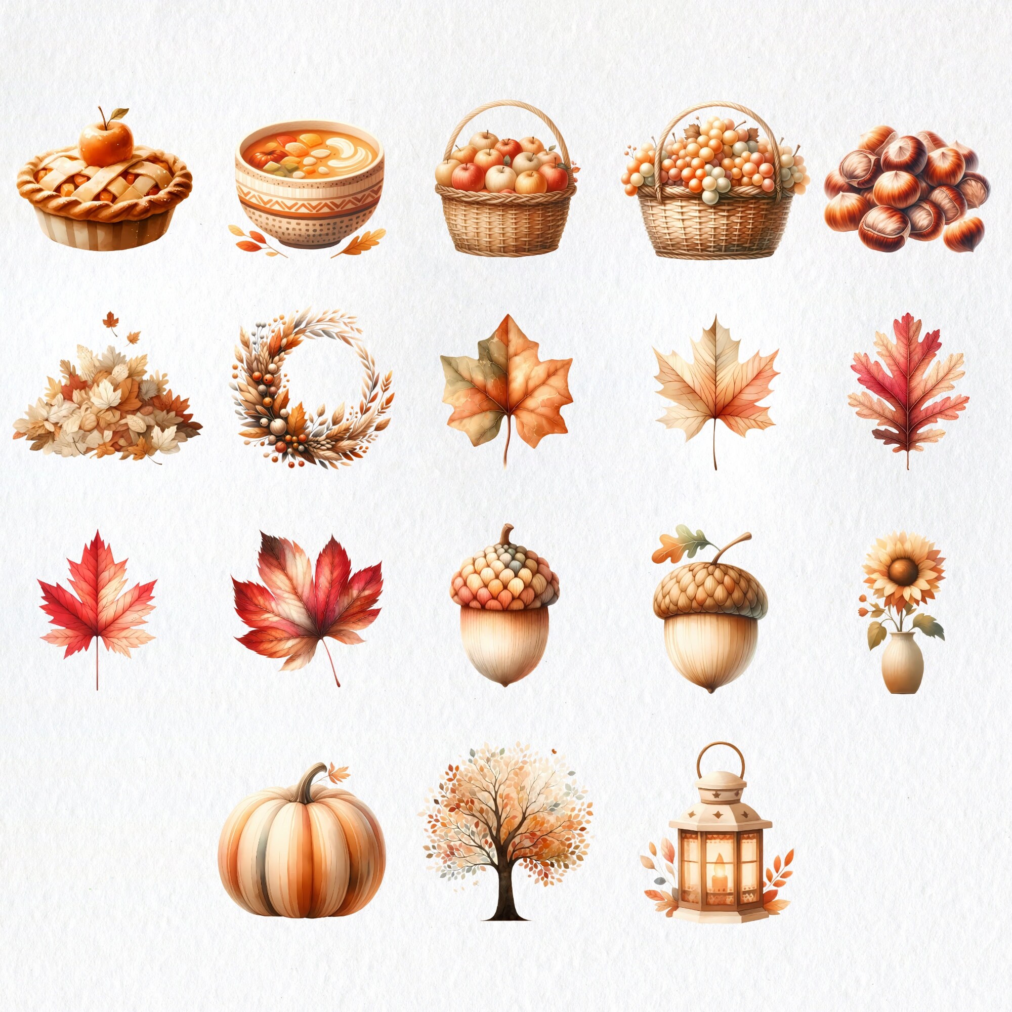 Cozy Autumn Watercolor Clipart, Fall PNG, Pumpkin, Autumn Leaves ...