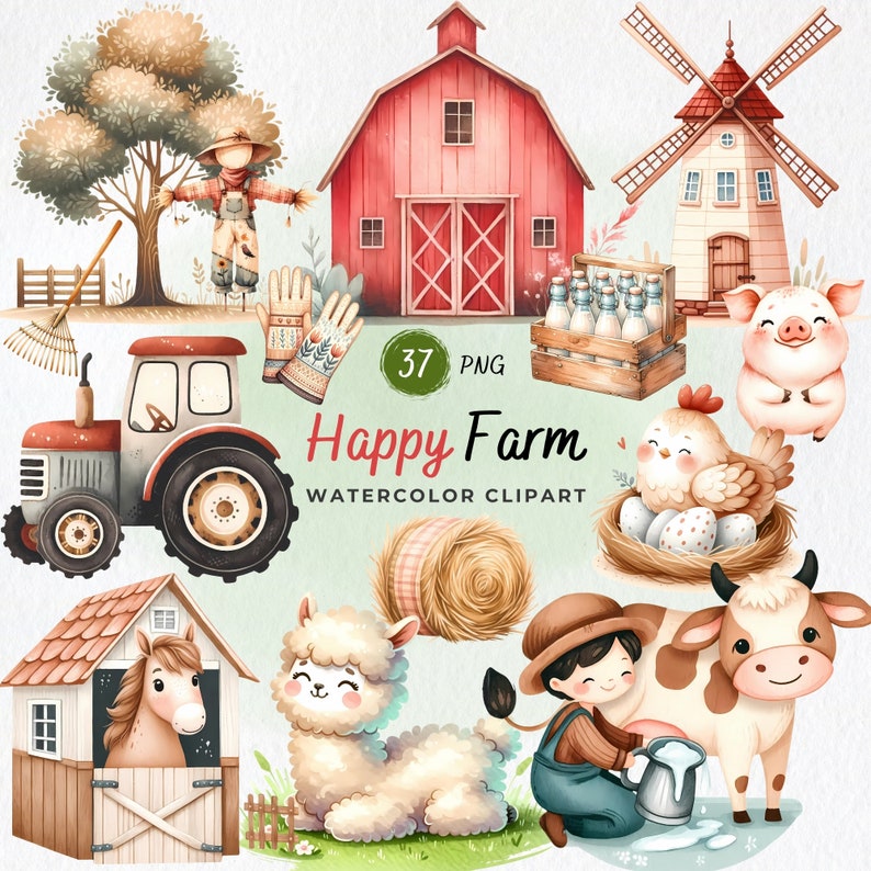 Farm Clipart, Cute Farm Animals, Nursery Decor, Farm and Animals ...