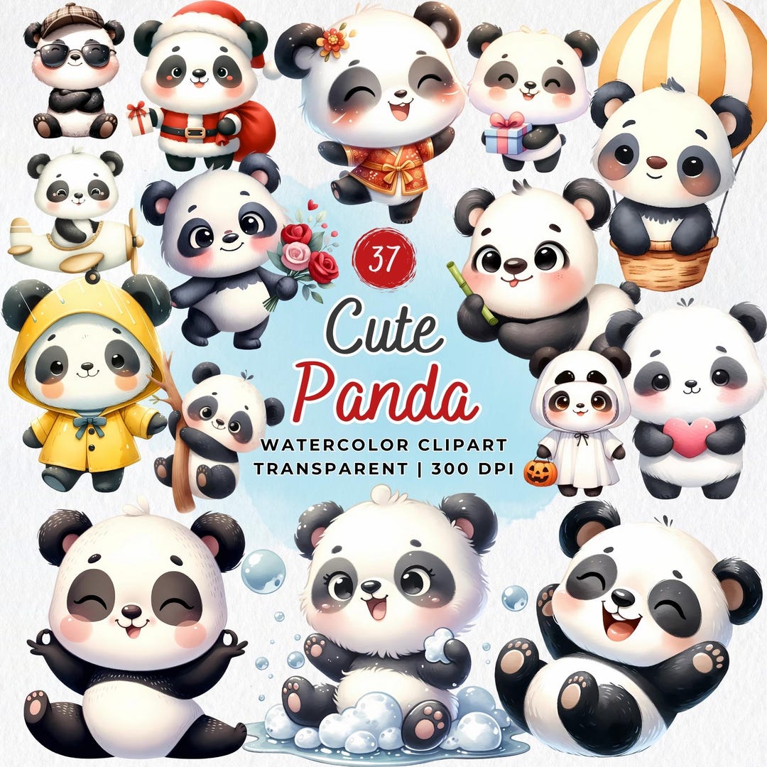 Cute Panda PNG, Watercolor Panda Clipart, Panda Baby Shower, Nursery ...