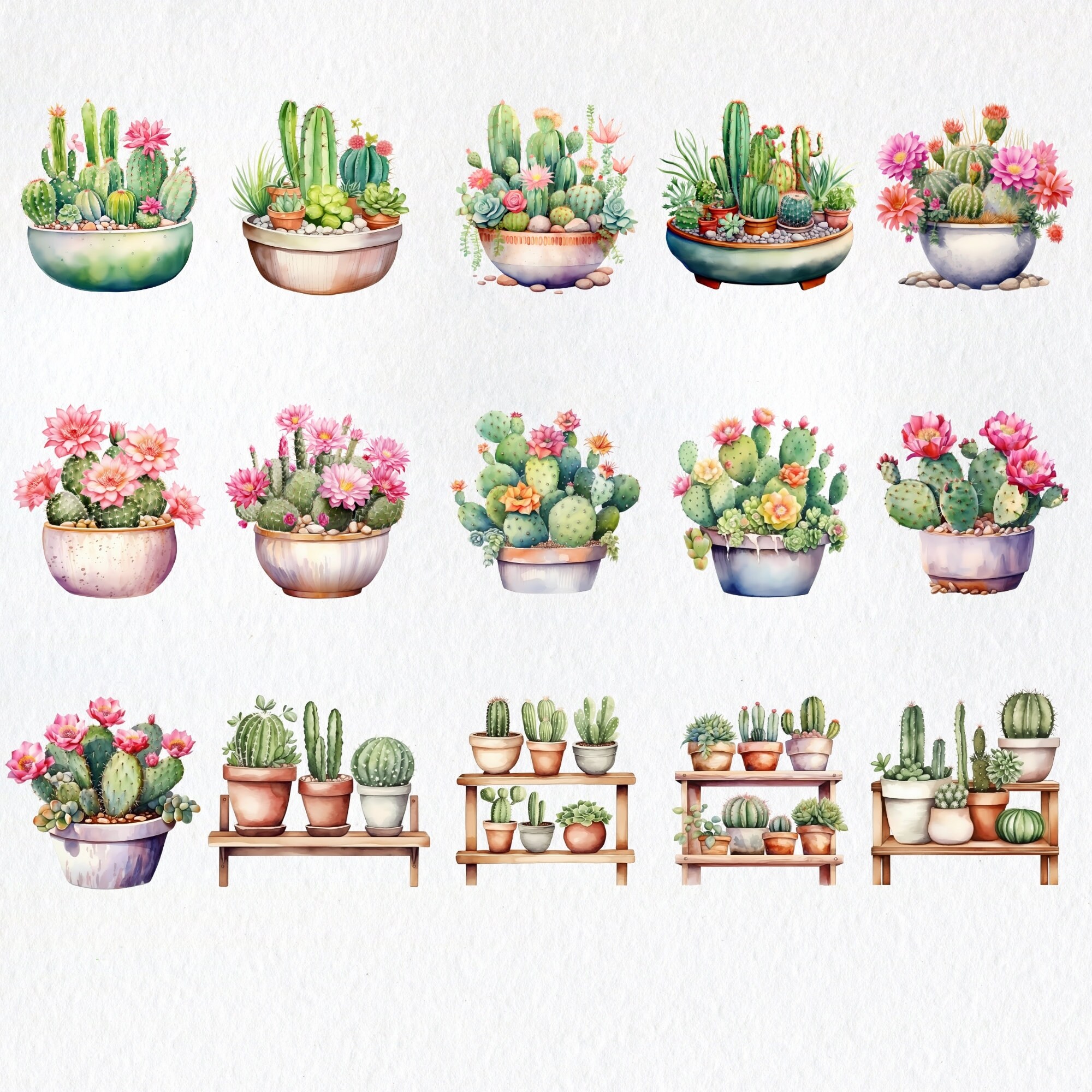 Cactus Print , Watercolor Cactus Bundle Clipart , Cacti PNG ...