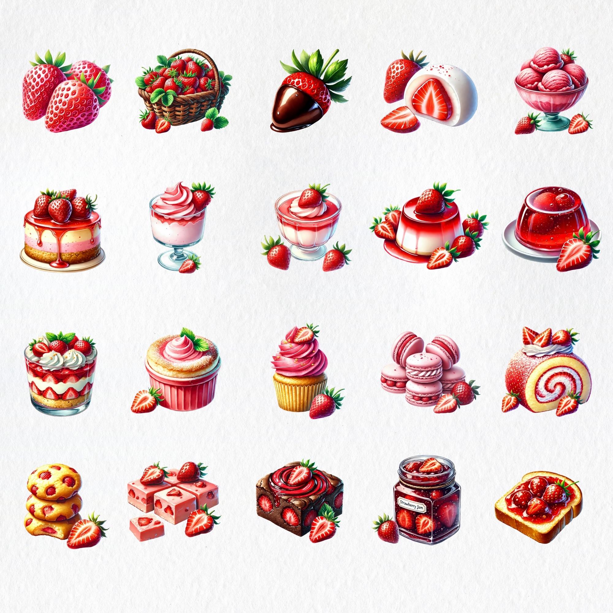 Strawberry Clipart, Watercolor Dessert Bakery Clipart, Sweet Strawberry ...