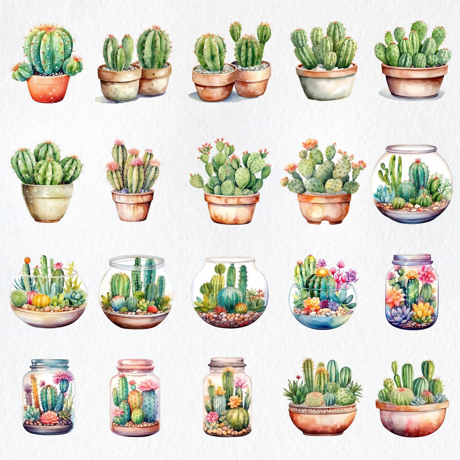 Cactus Print , Watercolor Cactus Bundle Clipart , Cacti PNG ...