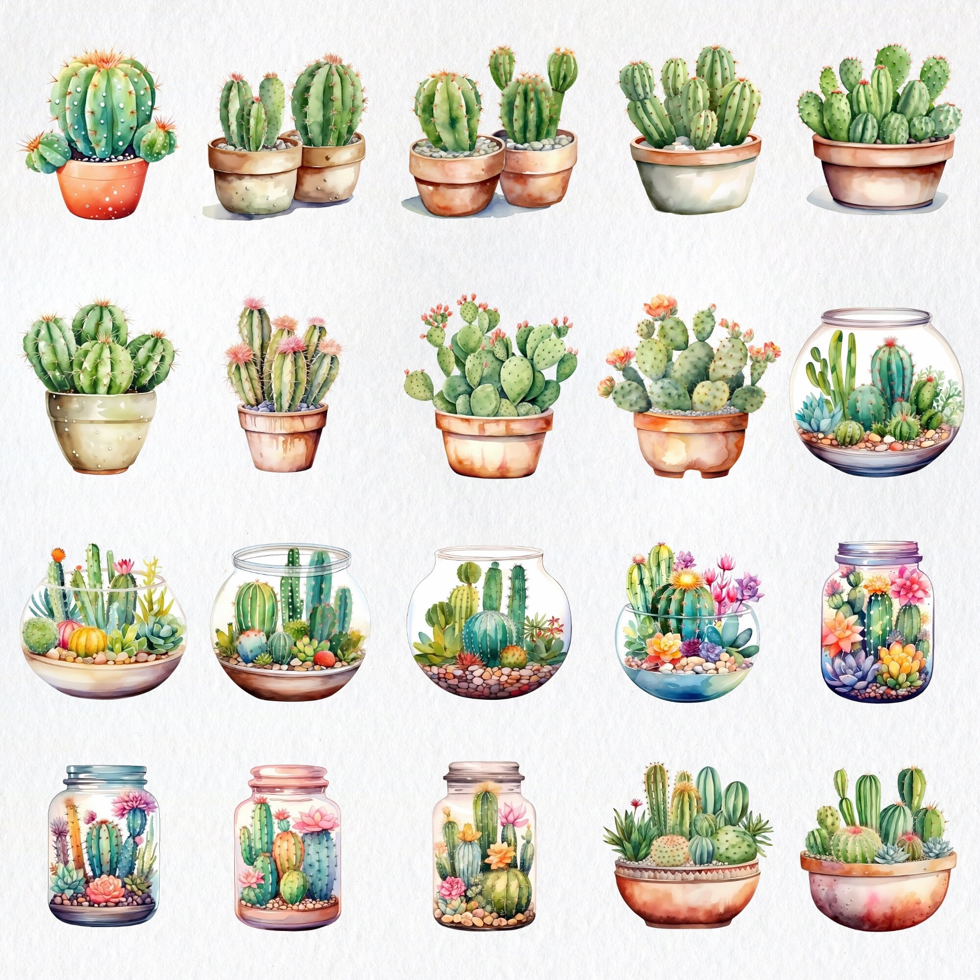 Cactus Print , Watercolor Cactus Bundle Clipart , Cacti PNG ...