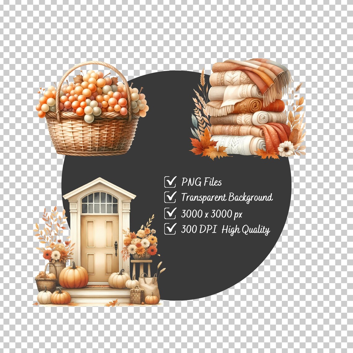 Cozy Autumn Watercolor Clipart, Fall PNG, Pumpkin, Autumn Leaves ...