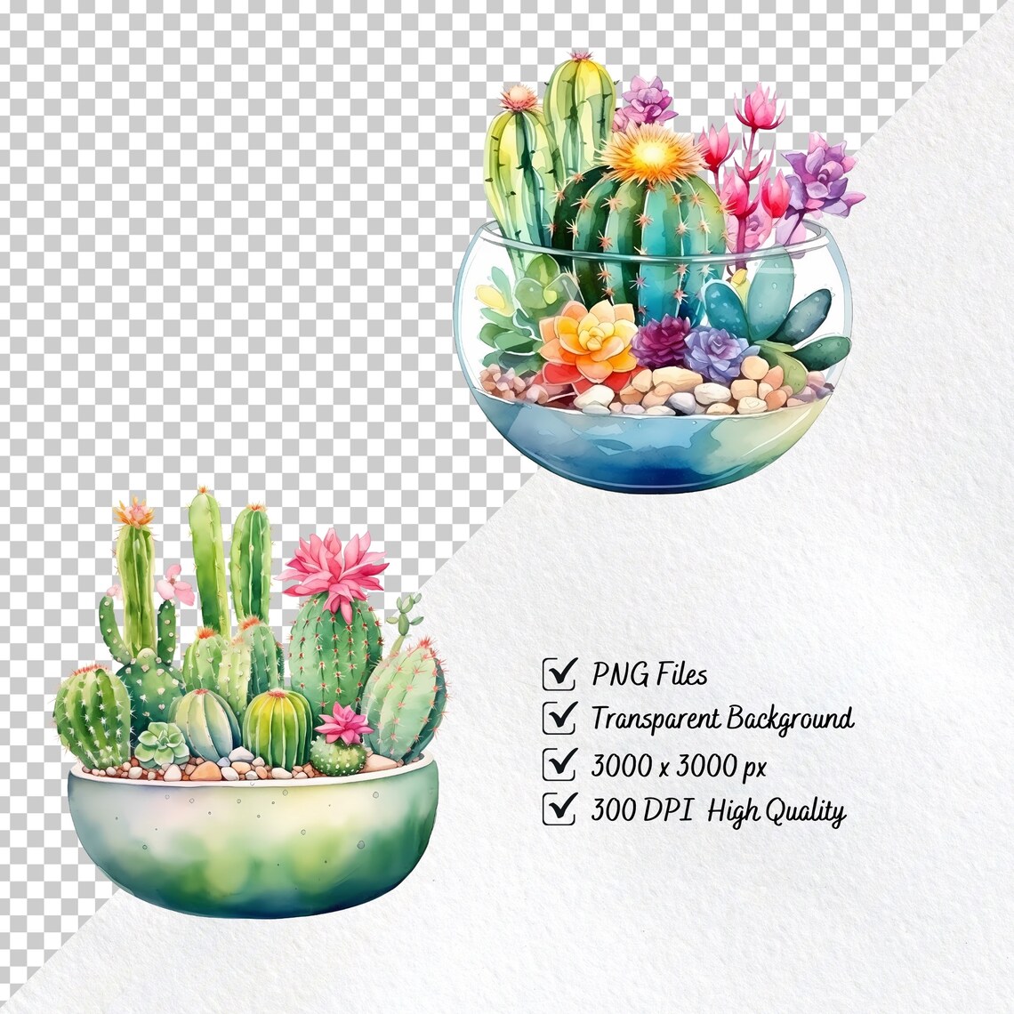 Cactus Print , Watercolor Cactus Bundle Clipart , Cacti PNG ...