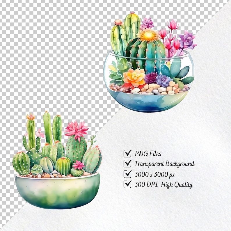 Cactus Print , Watercolor Cactus Bundle Clipart , Cacti PNG ...