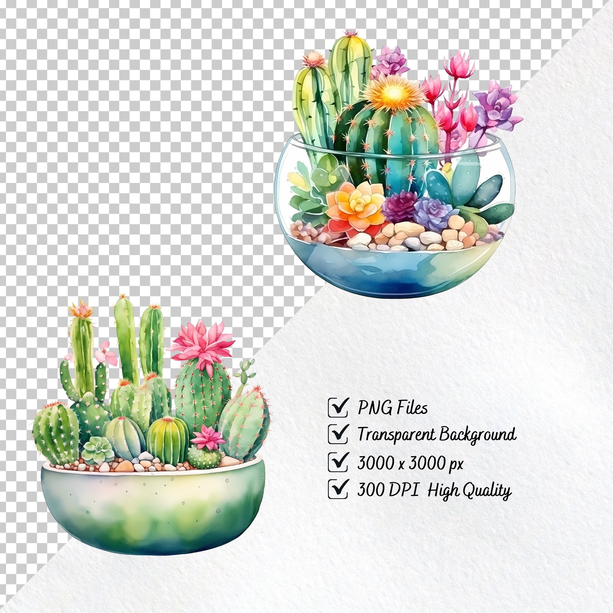 Cactus Print , Watercolor Cactus Bundle Clipart , Cacti PNG ...