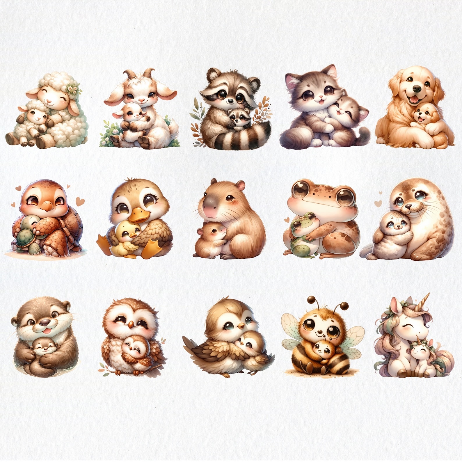 Mother and Baby Animals Clipart , Mother's Day , Watercolor Animals ...