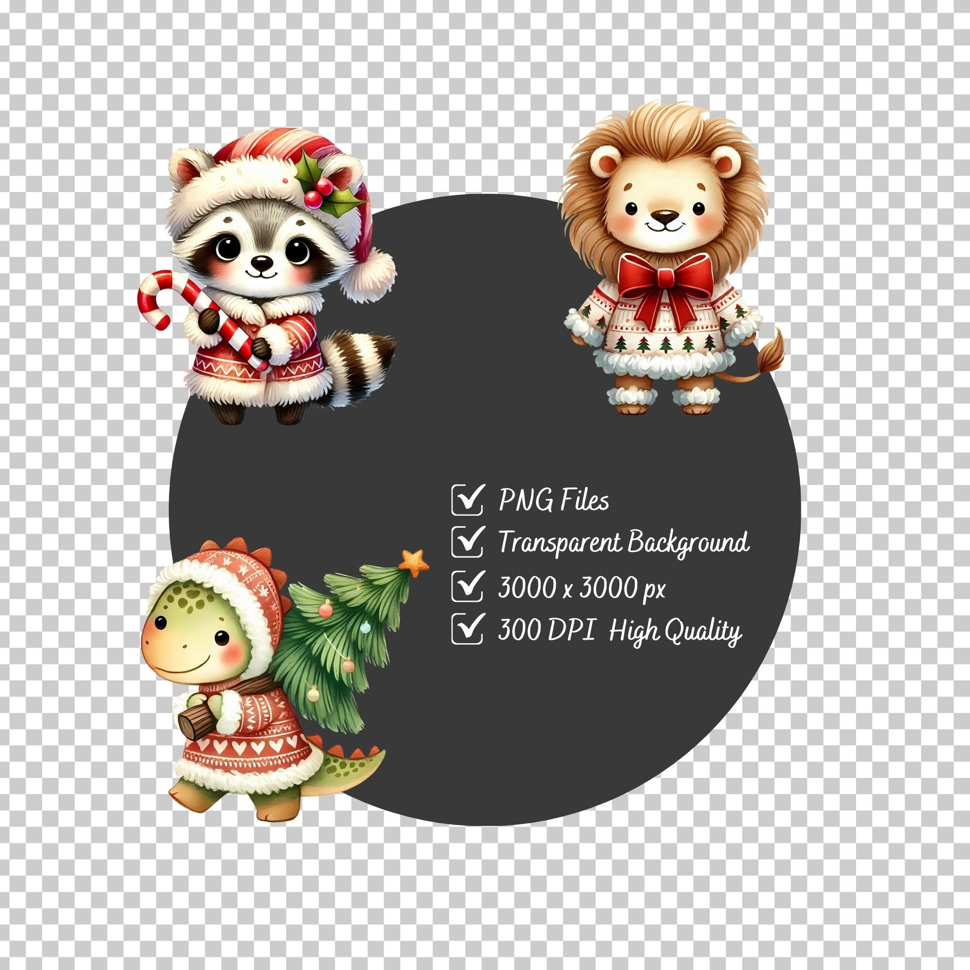 Christmas Animal Clipart, Watercolor Christmas PNG, Cute Woodland ...