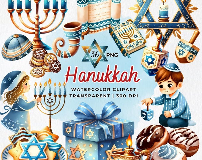 Hanukkah Clipart Set. Cute Cartoons With Hanukkah Symbols for the Happy ...