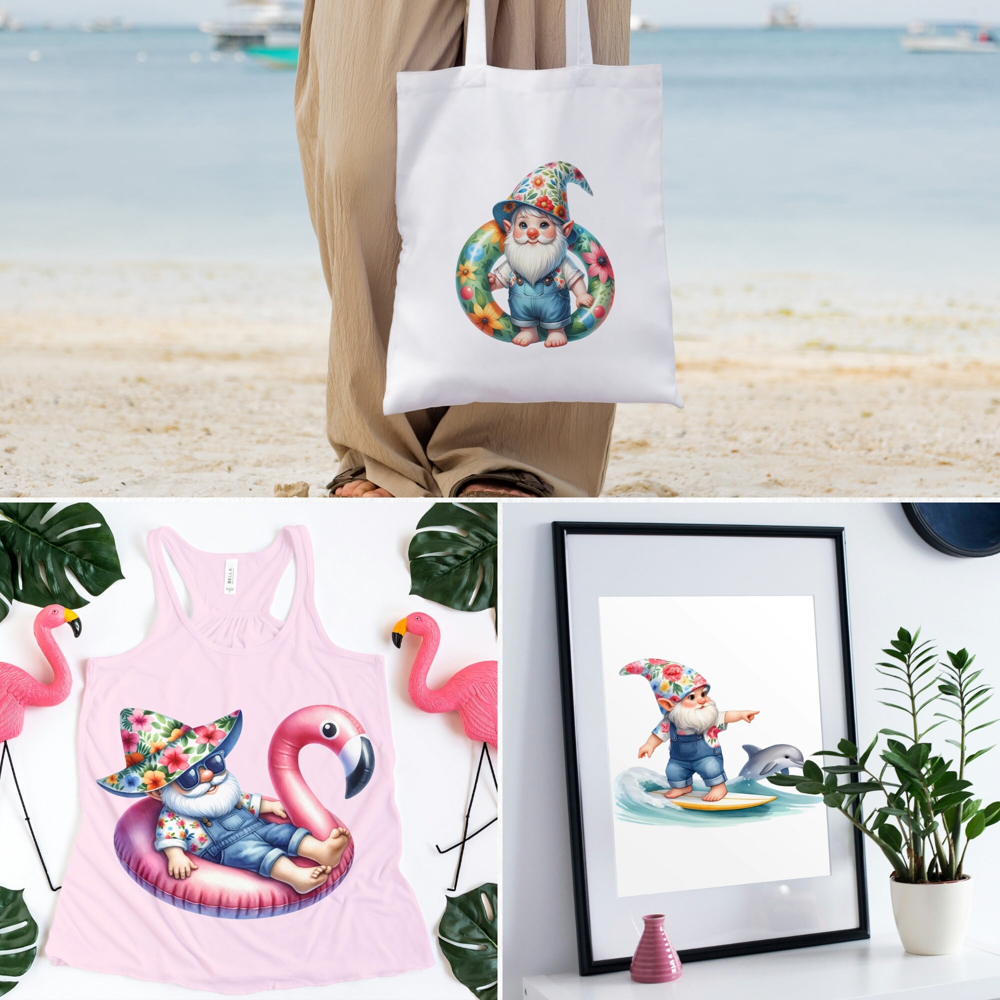 Summer Gnomes Watercolor Clipart: Beach Vacation PNG, Summer PNG , Cute ...