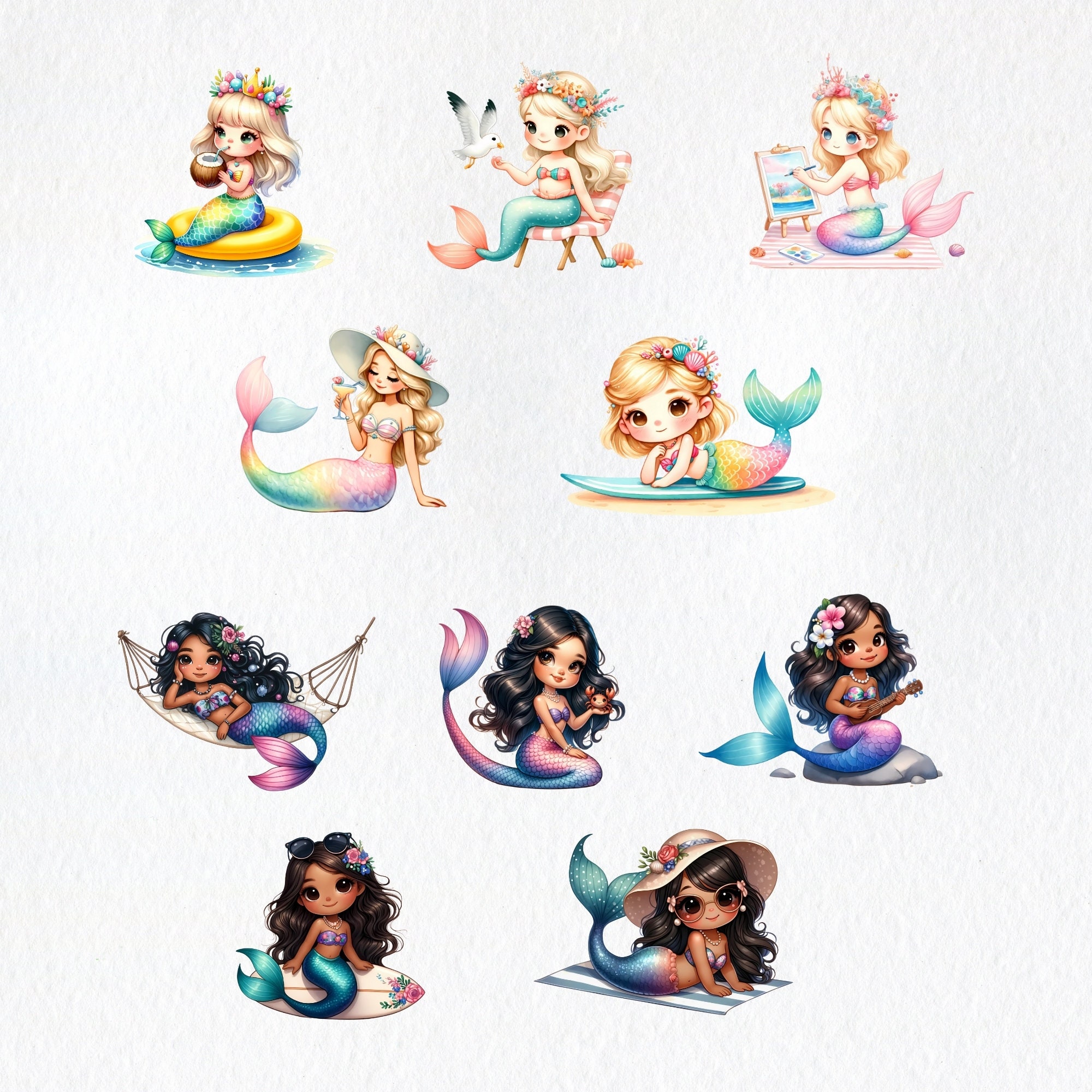 Mermaid Clipart , Summer Party , Watercolor Mermaid , Mermaid Party ...