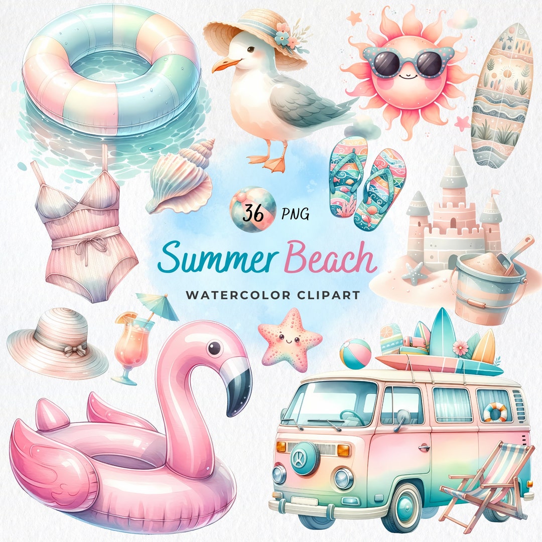 Summer PNG , Summer Beach Clipart , Watercolor Beach Clipart , Holiday ...