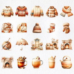 Cozy Autumn Watercolor Clipart, Fall PNG, Pumpkin, Autumn Leaves ...