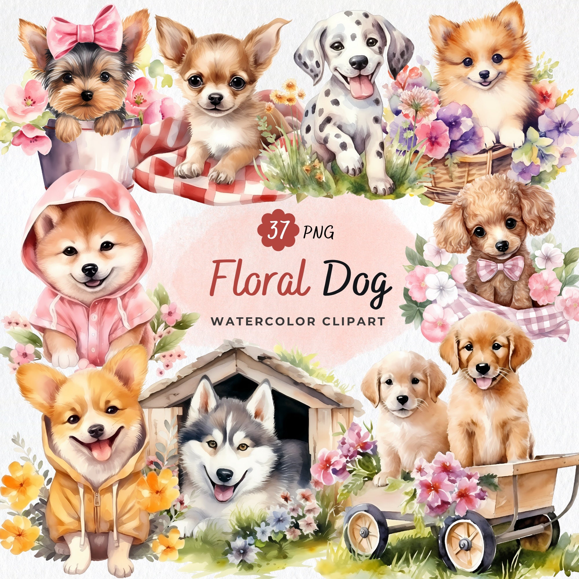 Watercolor Dog Clipart Bundle, Cute Puppies Clipart, Animal Art, Dog ...