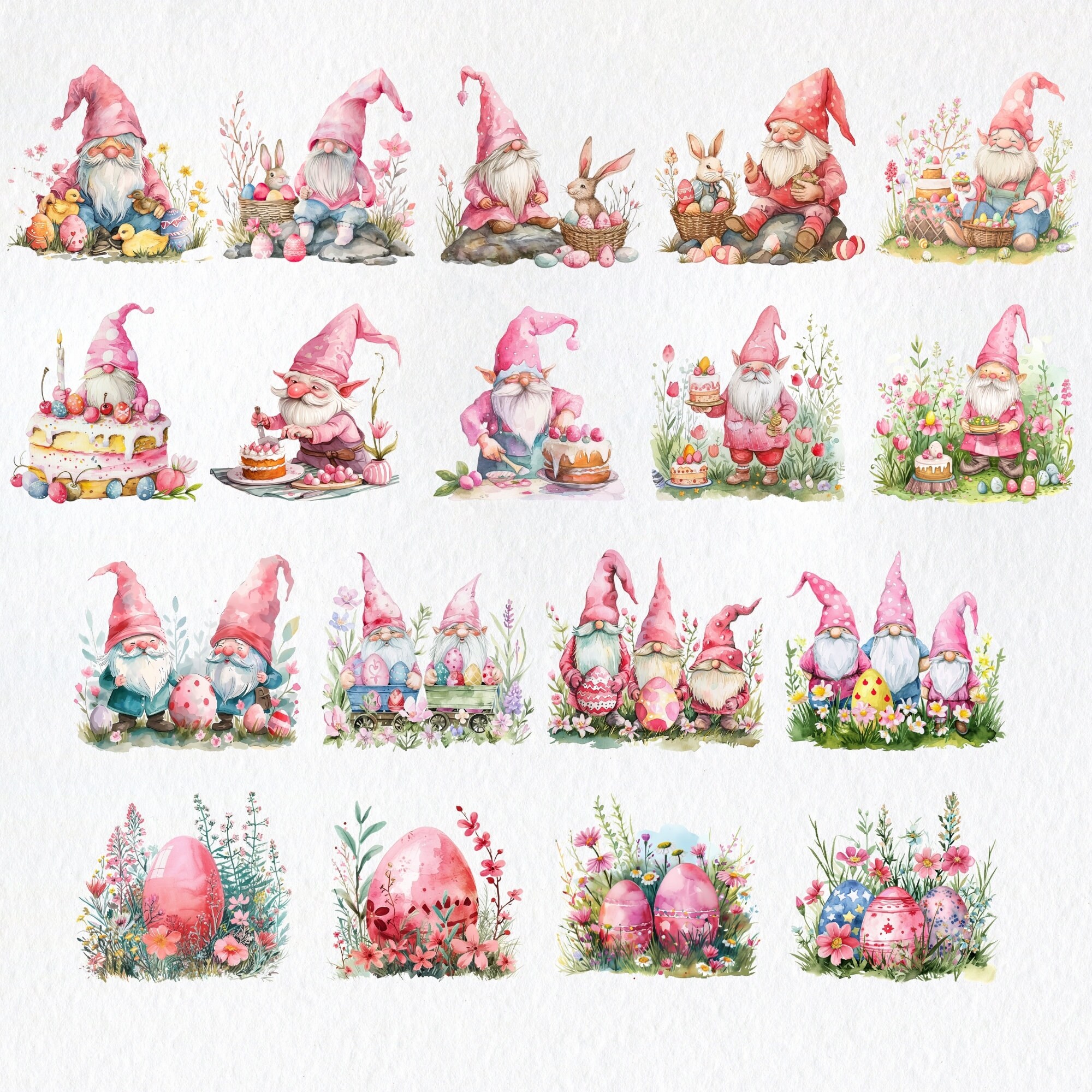 Watercolor Easter Pink Gnome , Easter Gnome , Easter Clipart , Cute ...