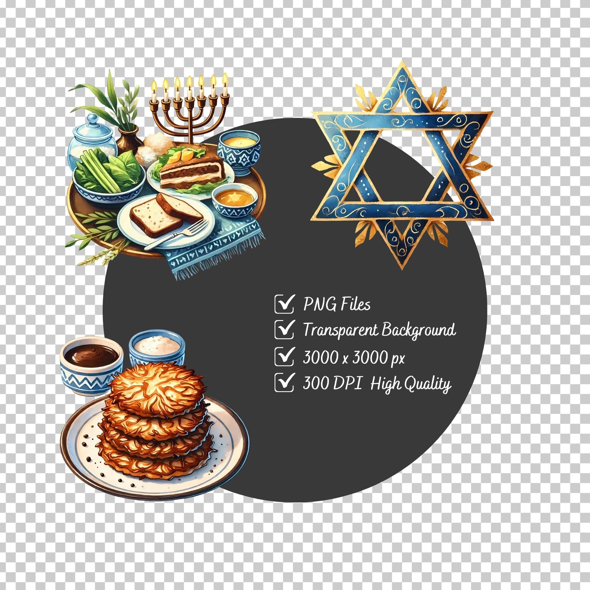 Hanukkah Clipart, Jewish Clipart PNG, Hanukkah Gifts, Menorah, Dreidels ...