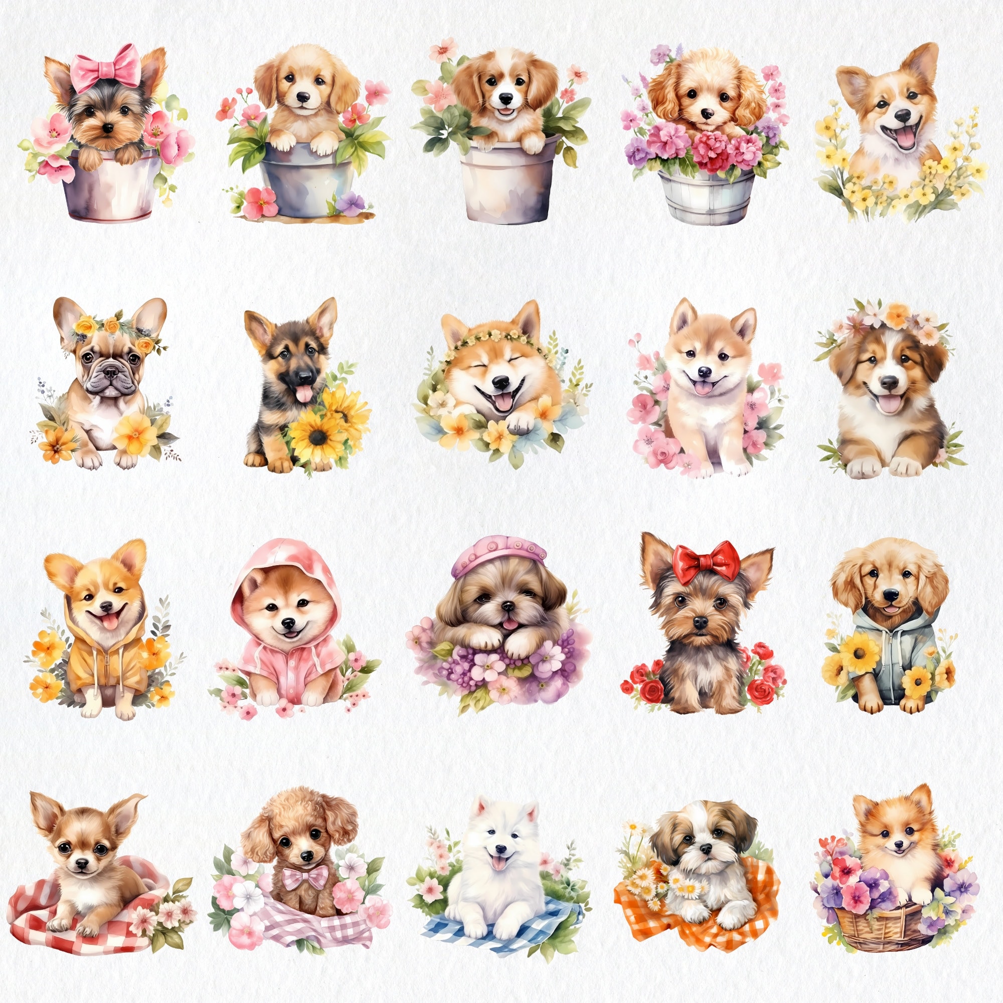 Watercolor Dog Clipart Bundle, Cute Puppies Clipart, Animal Art, Dog ...