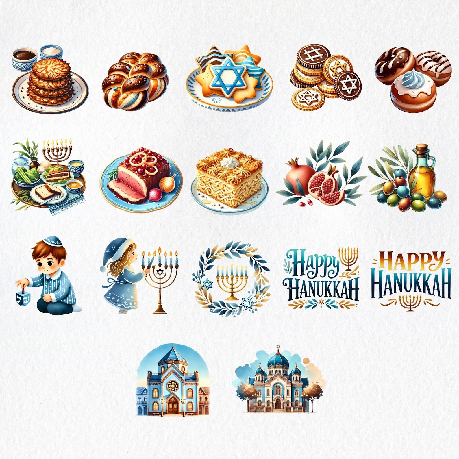Hanukkah Clipart, Jewish Clipart PNG, Hanukkah Gifts, Menorah, Dreidels ...