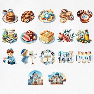 Hanukkah Clipart, Jewish Clipart PNG, Hanukkah Gifts, Menorah, Dreidels ...