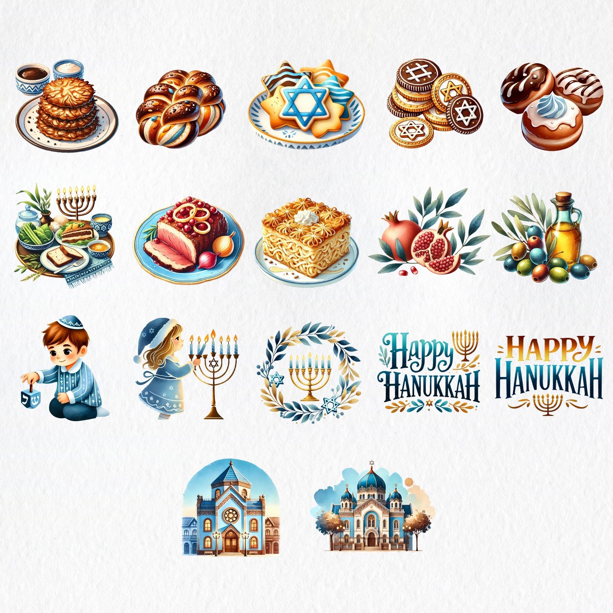 Hanukkah Clipart, Jewish Clipart PNG, Hanukkah Gifts, Menorah, Dreidels ...