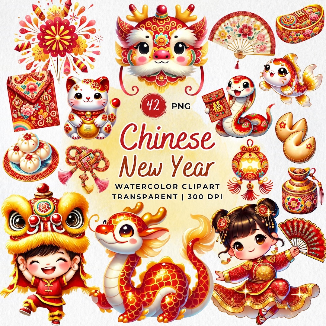 Chinese New Year Clipart, Lunar New Year, Zodiac Snake, Chinese Dragon ...