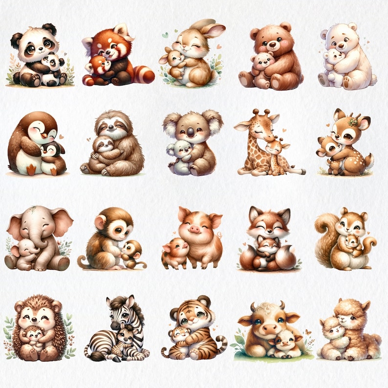 Mother and Baby Animals Clipart , Mother's Day , Watercolor Animals ...