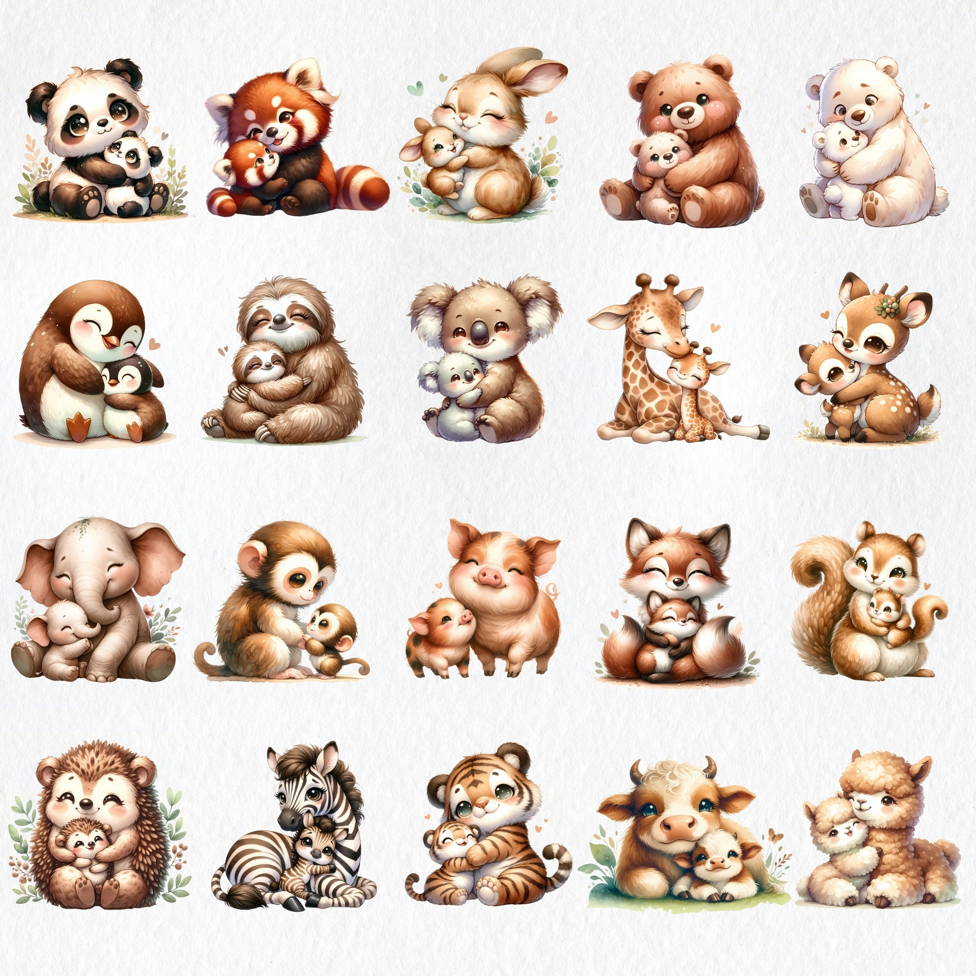 Mother and Baby Animals Clipart , Mother's Day , Watercolor Animals ...