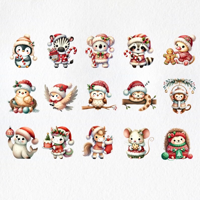 Christmas Animal Clipart, Watercolor Christmas PNG, Cute Woodland ...