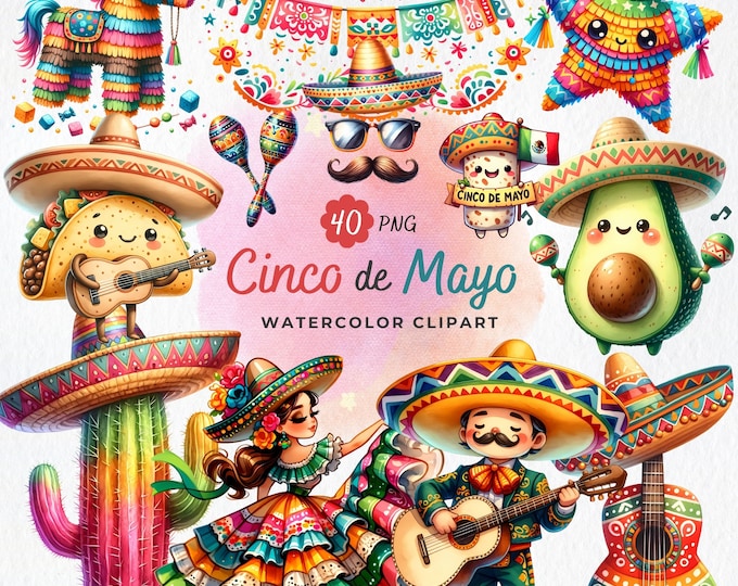 Cinco De Mayo PNG , Fiesta Clipart , Mexican Art , Watercolor Clipart ...