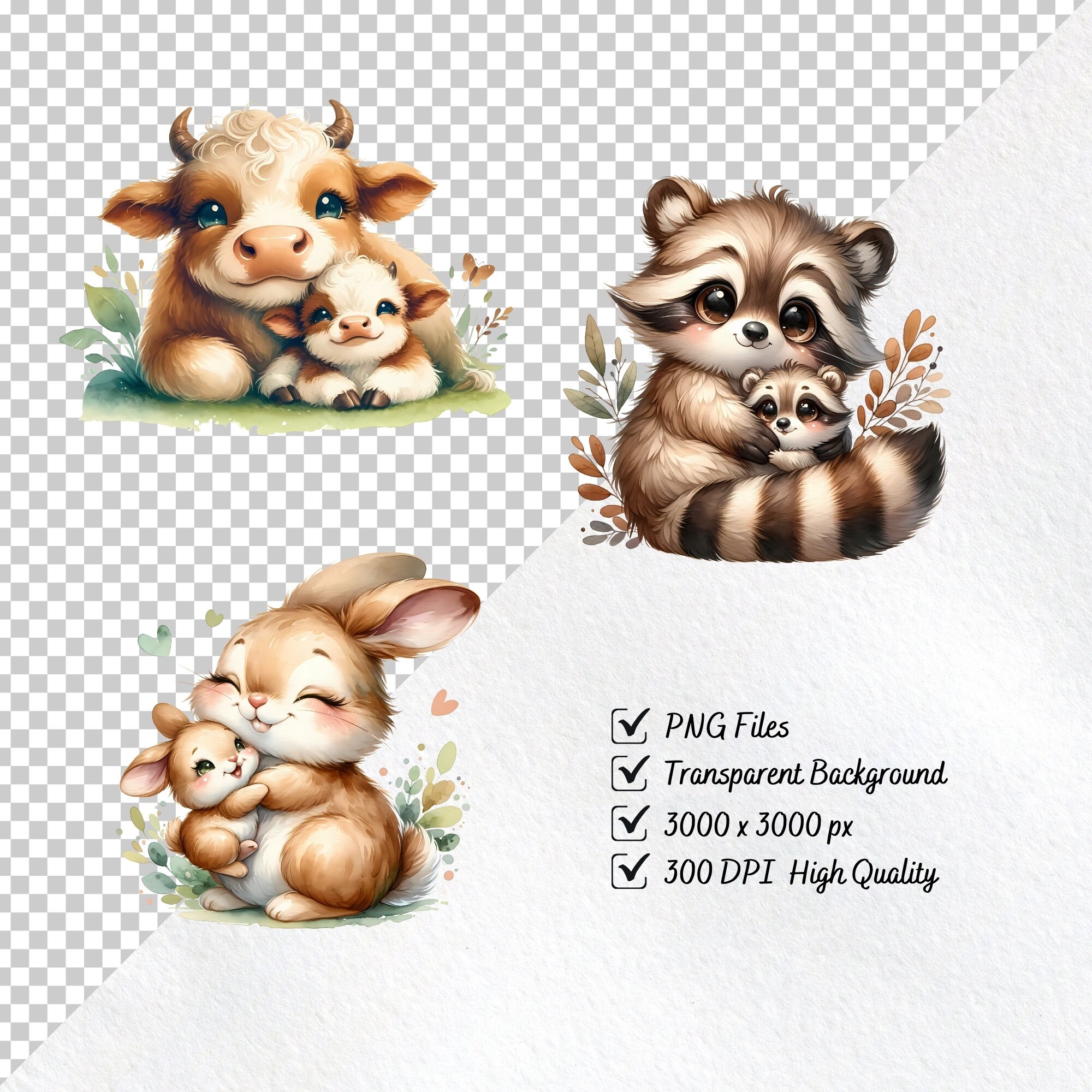 Mother and Baby Animals Clipart , Mother's Day , Watercolor Animals ...