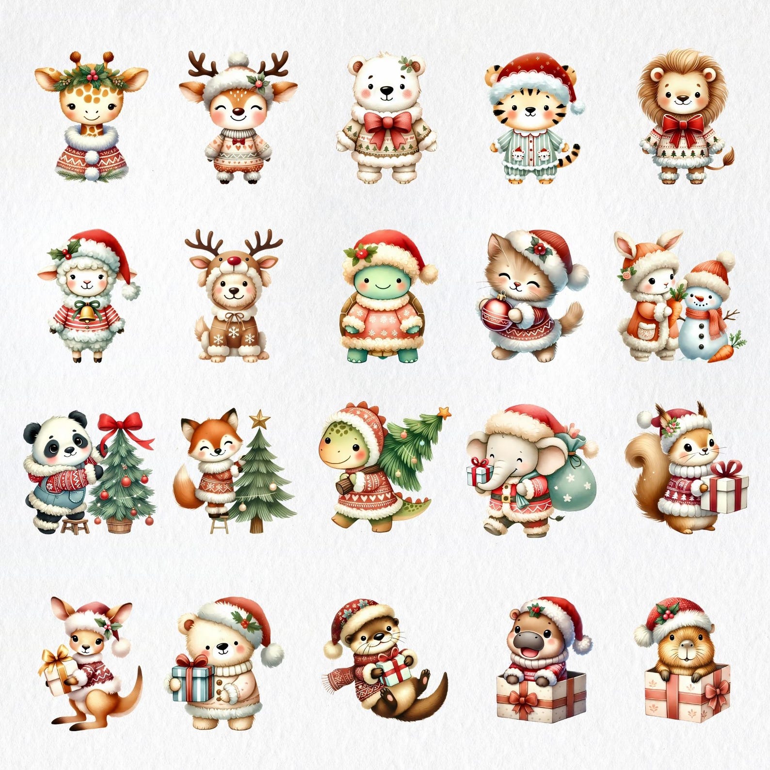 Christmas Animal Clipart, Watercolor Christmas PNG, Cute Woodland ...
