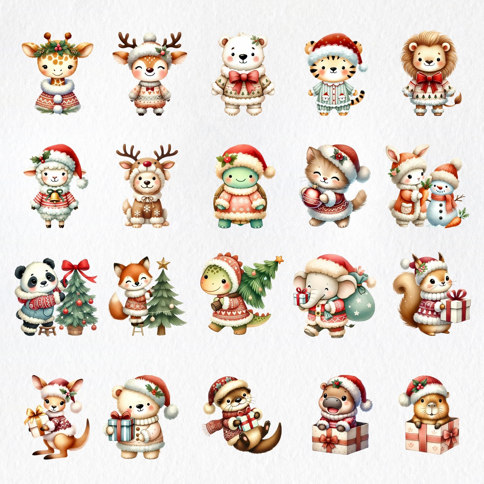 Christmas Animal Clipart, Watercolor Christmas PNG, Cute Woodland ...