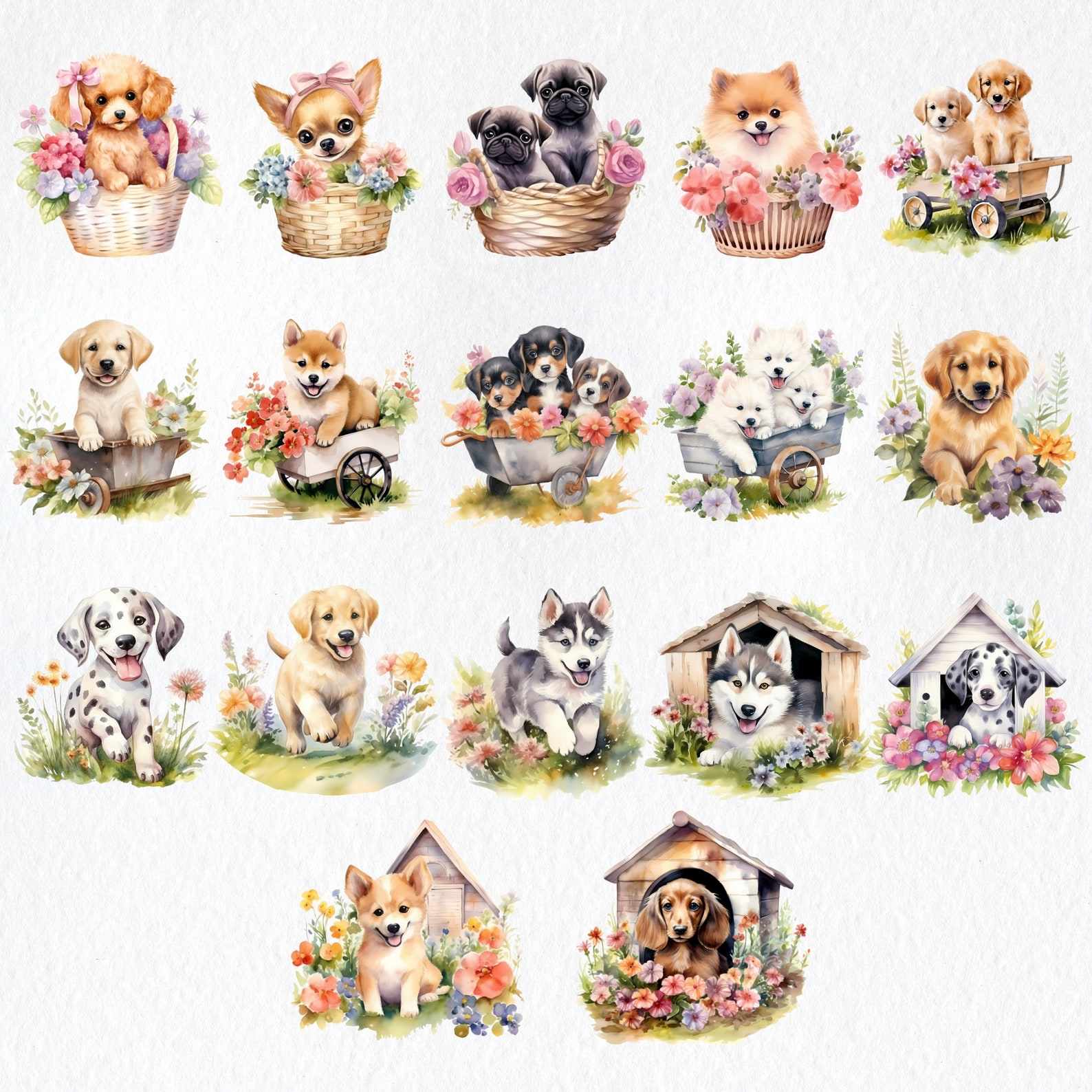 Watercolor Dog Clipart Bundle, Cute Puppies Clipart, Animal Art, Dog ...