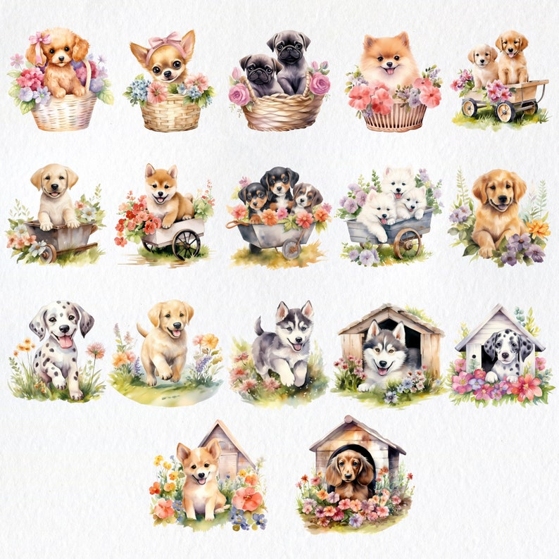 Watercolor Dog Clipart Bundle, Cute Puppies Clipart, Animal Art, Dog ...