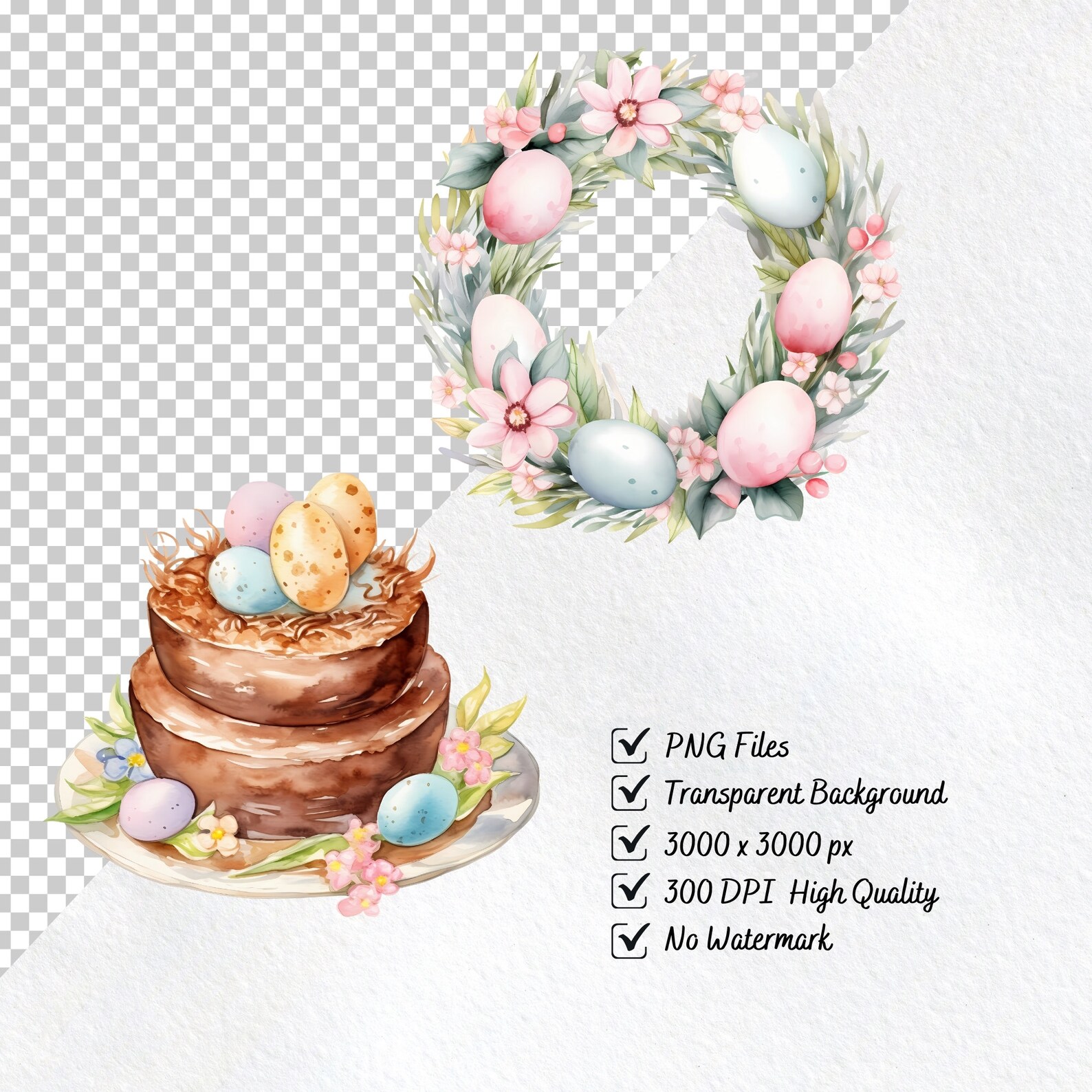 Watercolor Easter Clipart , Easter PNG Bundle , Happy Easter , Easter ...