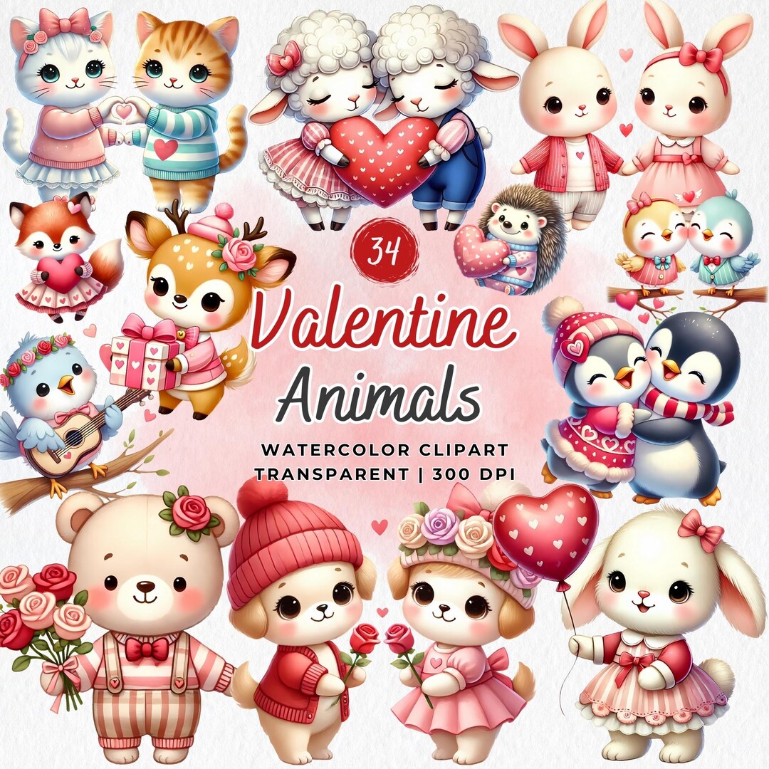 Valentine Animals Clipart, Cute Valentine Day PNG, Cute Woodland ...