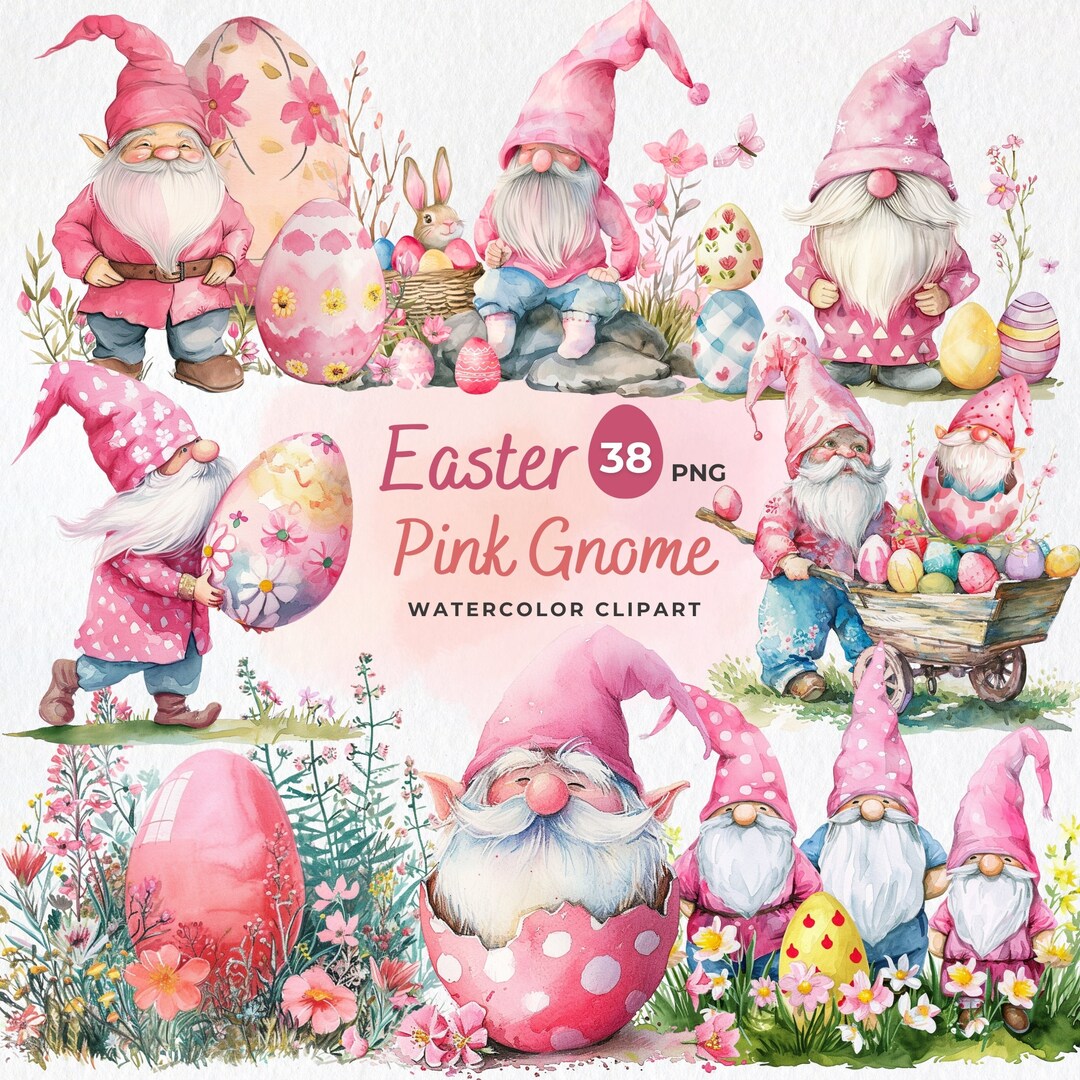 Watercolor Easter Pink Gnome , Easter Gnome , Easter Clipart , Cute ...
