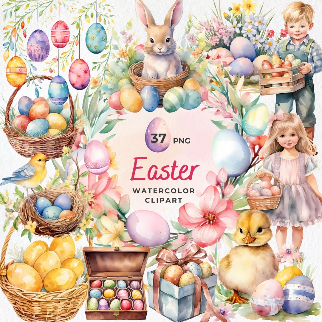 Watercolor Easter Clipart , Easter PNG Bundle , Happy Easter , Easter ...