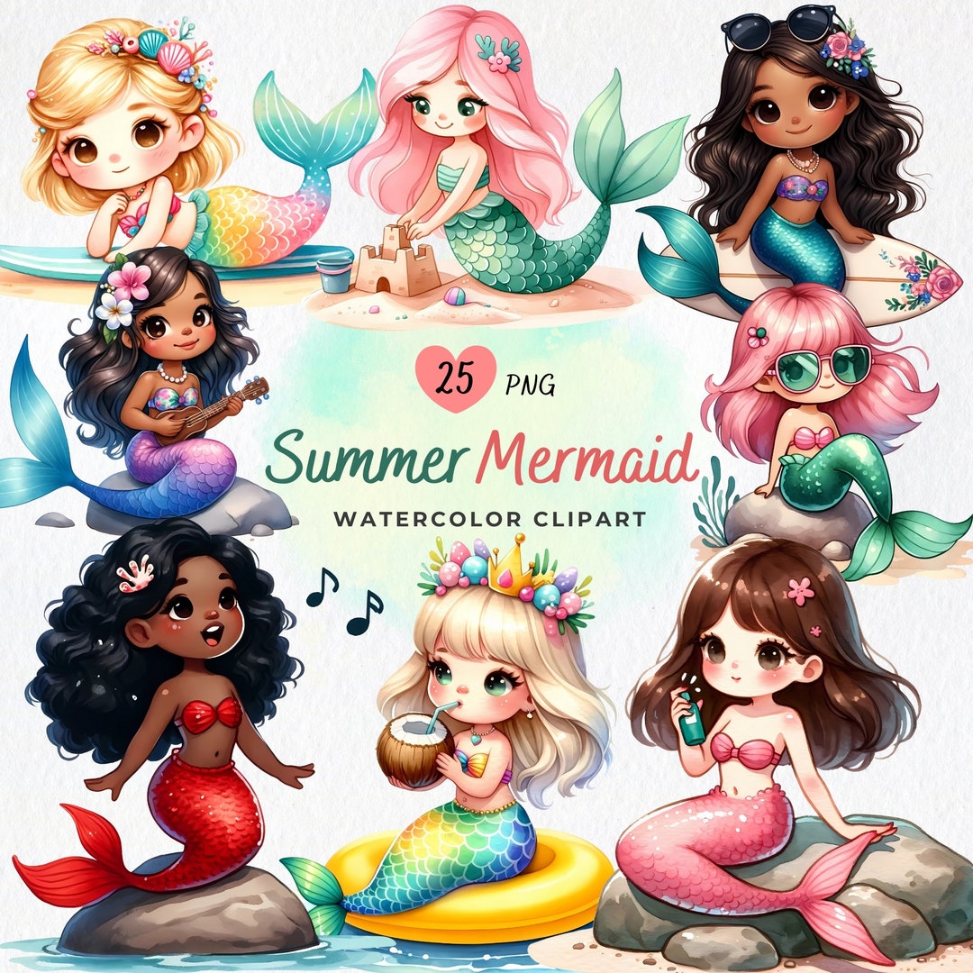 Mermaid Clipart , Summer Party , Watercolor Mermaid , Mermaid Party ...