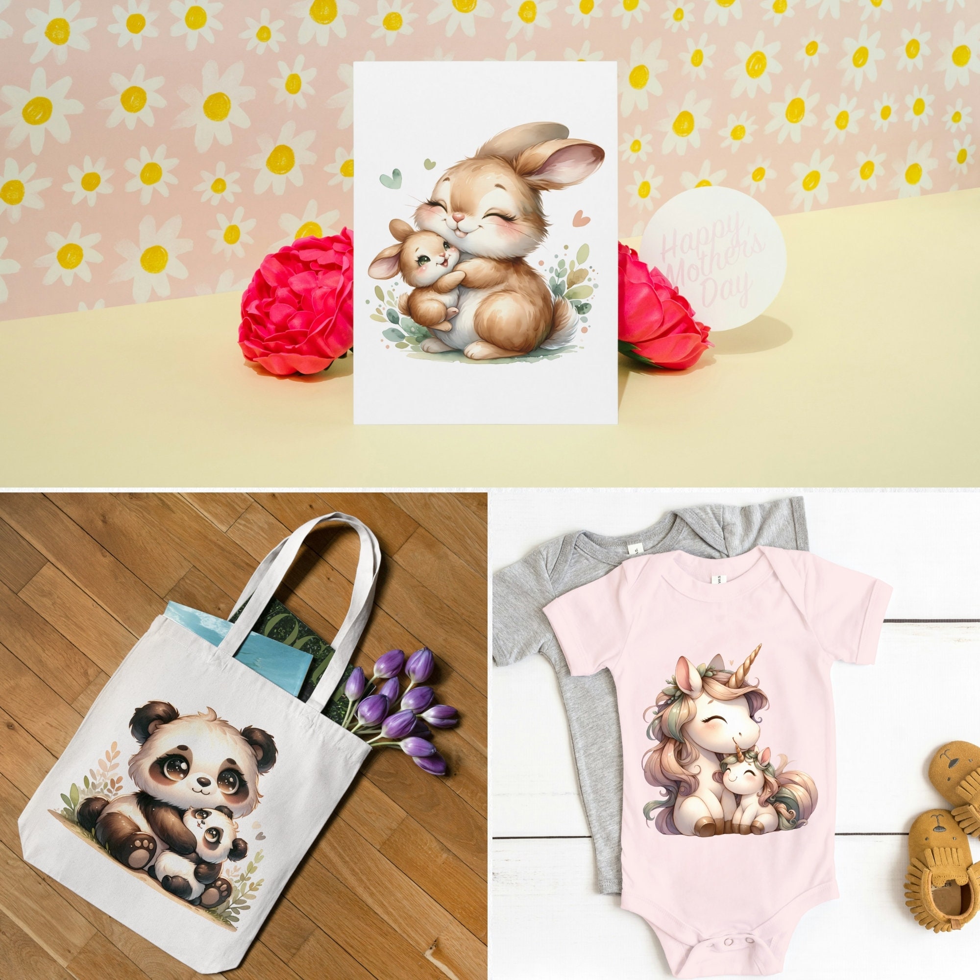 Mother and Baby Animals Clipart , Mother's Day , Watercolor Animals ...