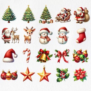 Christmas Clipart PNG, Watercolor Art, Cute Santa, Christmas Tree ...