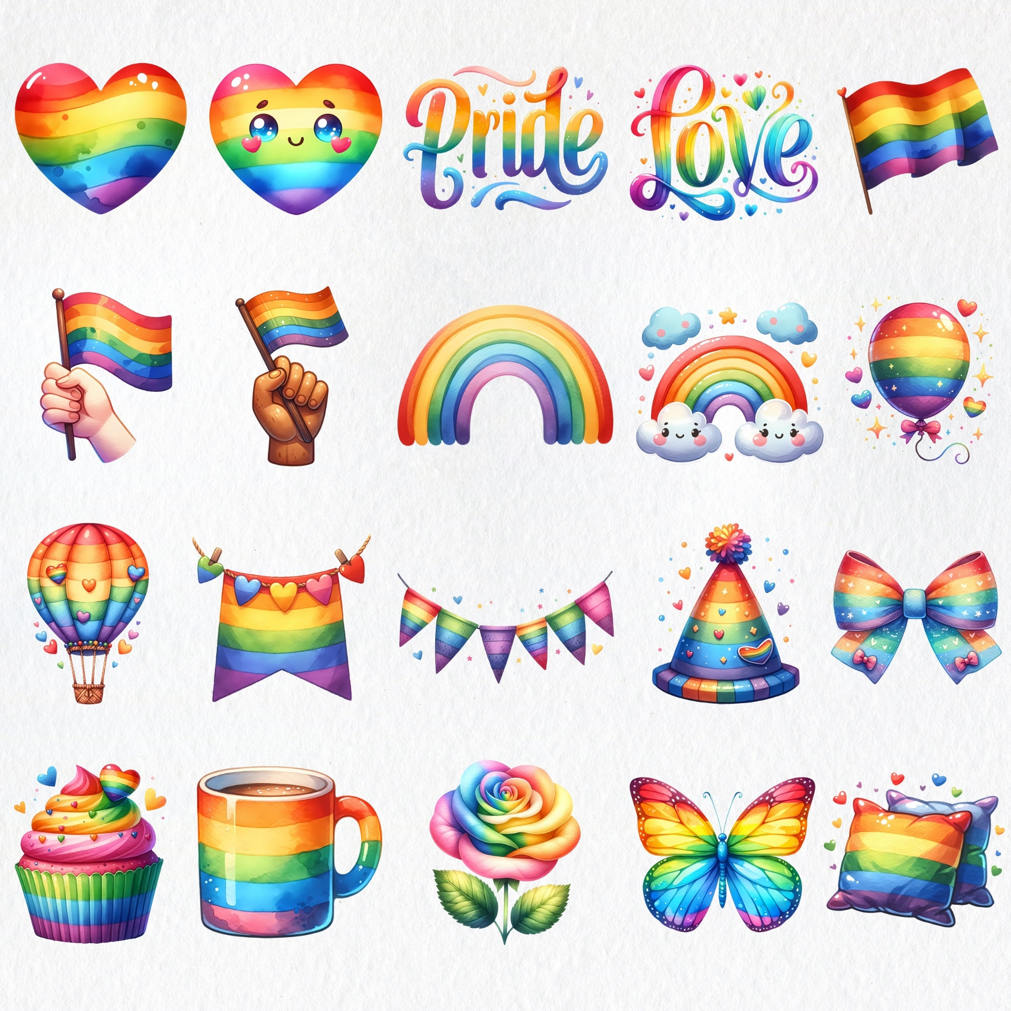 Pride Watercolor Clipart: Rainbow Flags, LGBTQ+ Designs (42 PNG Images ...
