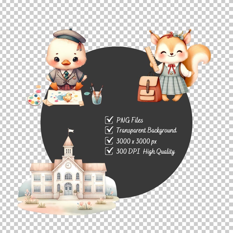 Back to School Clipart, First Day of School, Watercolor School Animals ...