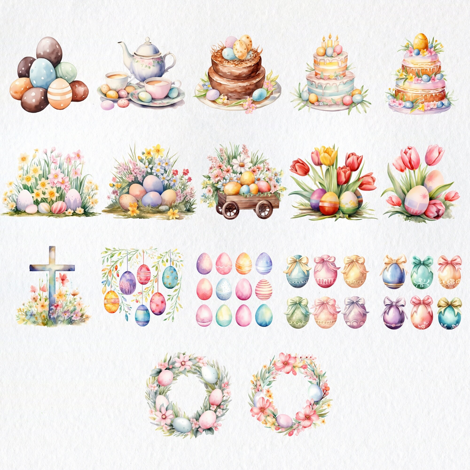 Watercolor Easter Clipart , Easter PNG Bundle , Happy Easter , Easter ...