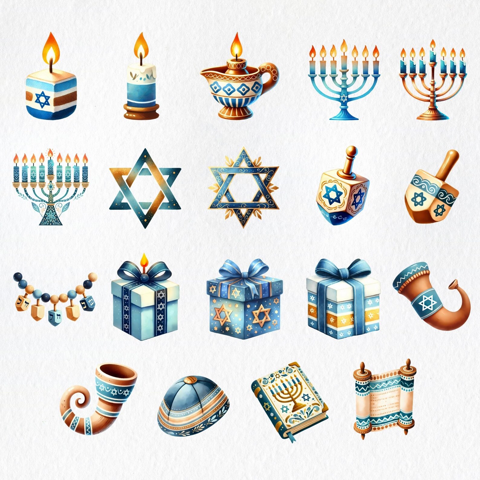 Hanukkah Clipart, Jewish Clipart PNG, Hanukkah Gifts, Menorah, Dreidels ...